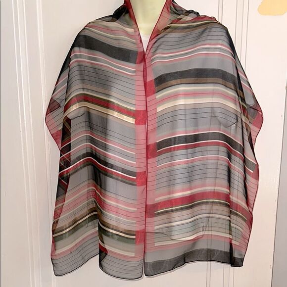 Vintage | Accessories | Vintage Redblack Green Tan Cream Semi Sheer ...
